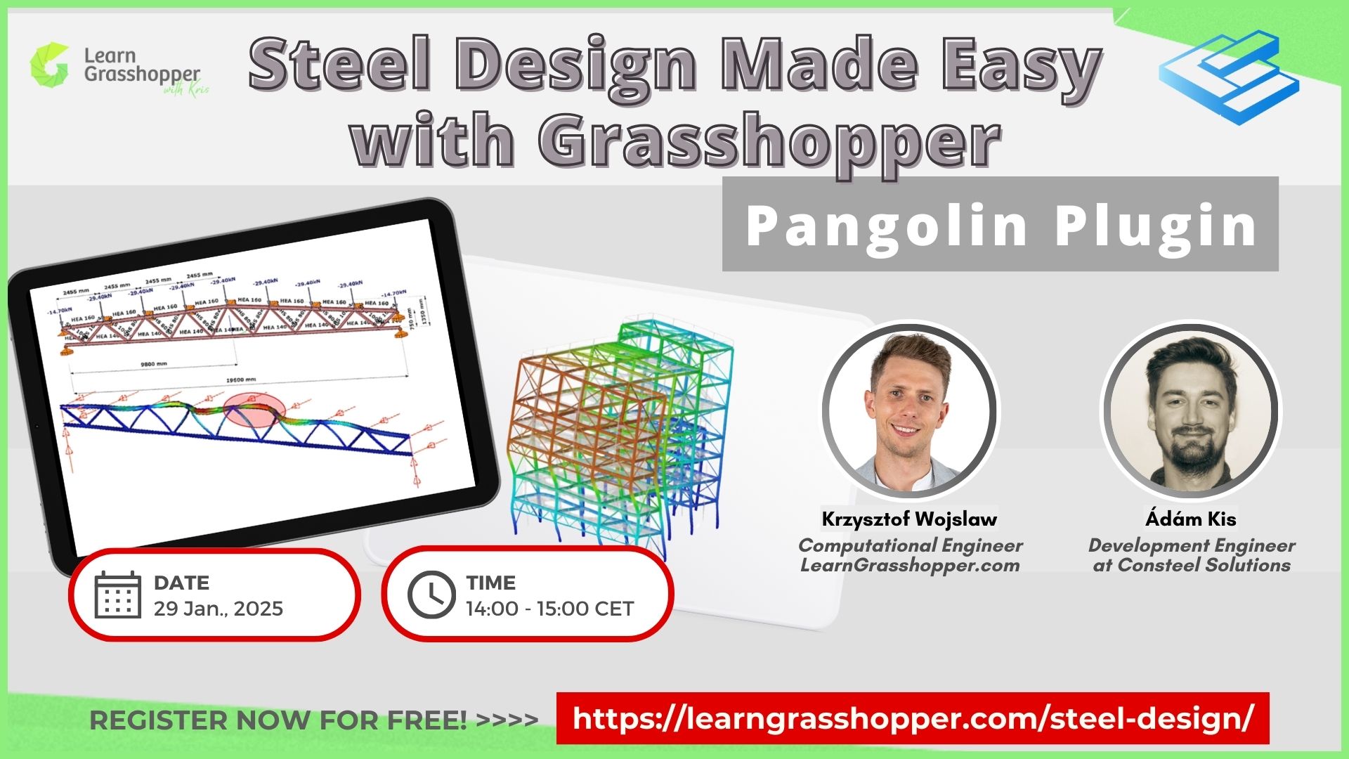 WEBINAR - Steel Design - Pangolin Plugin - Learn Grasshopper