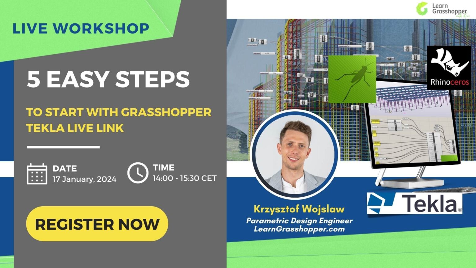 Workshop - 5 Easy Steps to Start with GH Tekla Live link - Learn Grasshopper